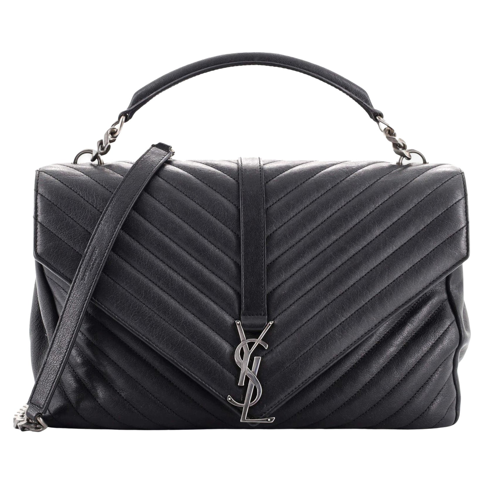 Saint Laurent Classic Monogram College Bag Matelasse Chevron Leather ...