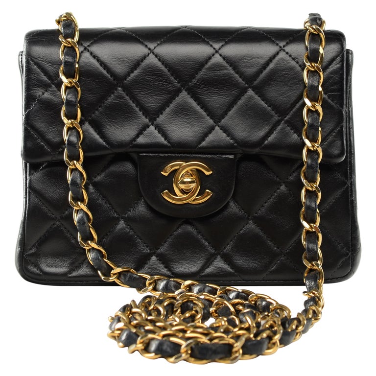 Chanel Mini Square 7 Black Lambskin Vintage at 1stDibs