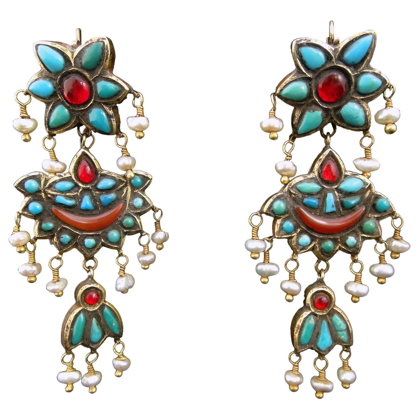 ALICE CAVINESS c.1940's Bronze Red Confetti Bead Double Chain Necklace ...