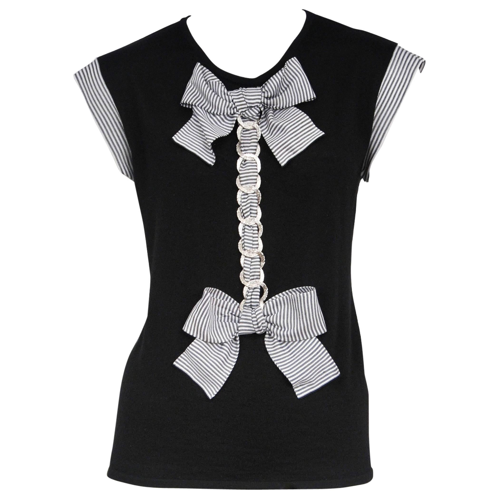 Chanel Black and White Stripe Bow Top For Sale at 1stDibs | chanel bow ...