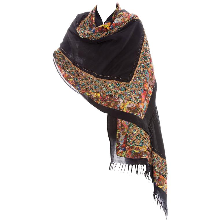 Dries Van Noten Wool Silk Sequin and Beaded Embellished Scarf, Fall ...