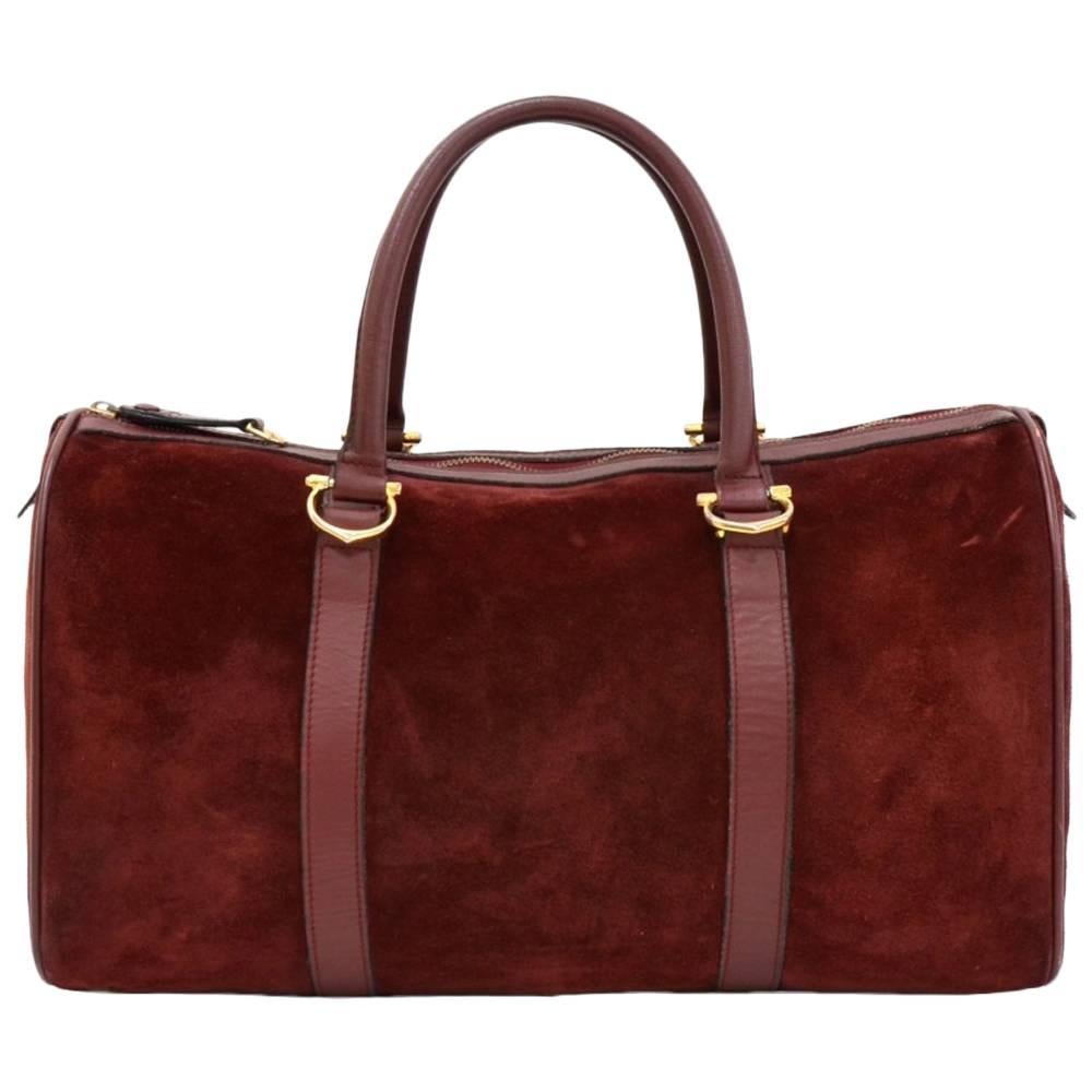 Cartier Les Must de Cartier Burgundy Suede Leather Boston Hand Bag at ...