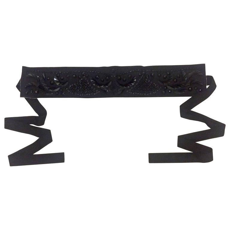 Prada Black Embellished Sash Belt with Raw Edges and Grosgrain Ribbon ...