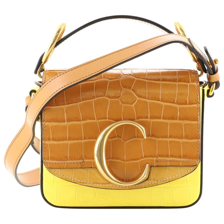 Chloe C Flap Bag Crocodile Embossed Leather Mini For Sale at 1stDibs