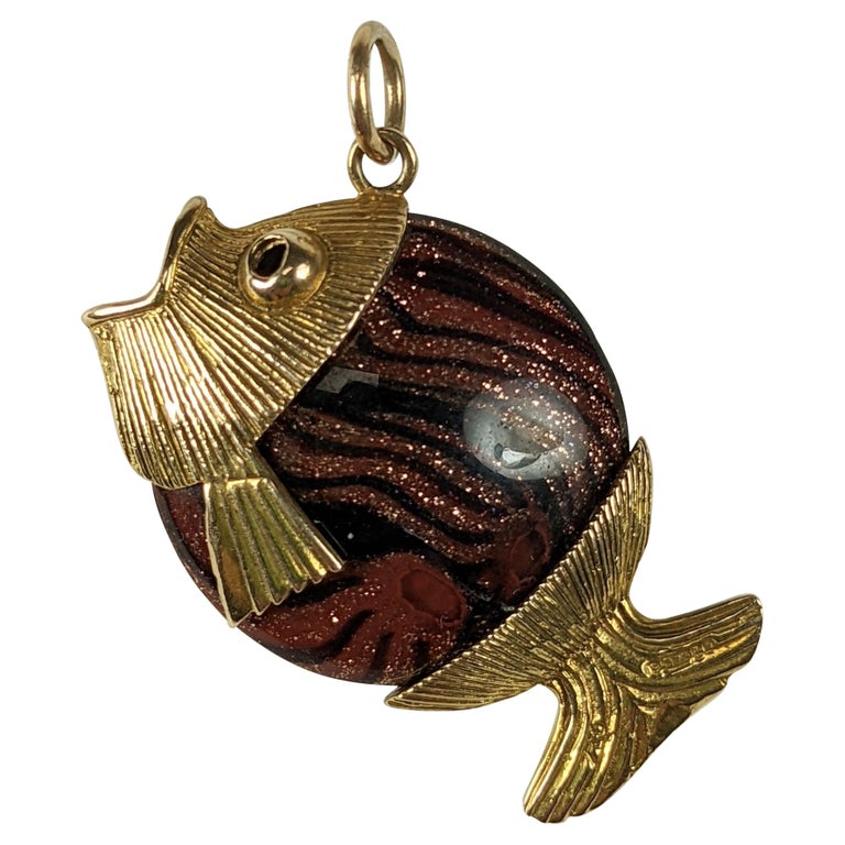 English 9K Murano Glass Fish Charm For Sale at 1stDibs