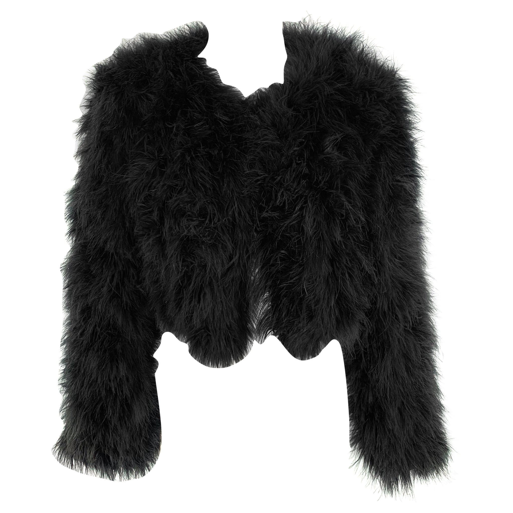 BUBISH Size M Black Polyester Feathers Cropped Jacket For Sale at 1stDibs