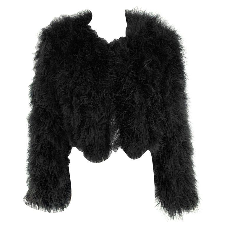BUBISH Size M Black Polyester Feathers Cropped Jacket For Sale at 1stDibs