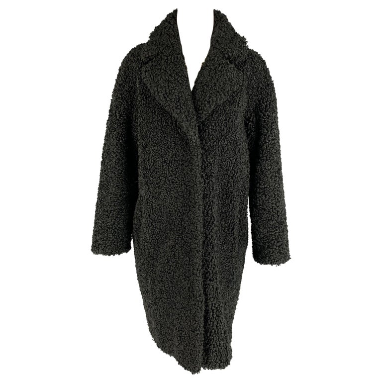 STAND STUDIO Size S Black Faux Fur Textured Notch Lapel Coat For Sale ...
