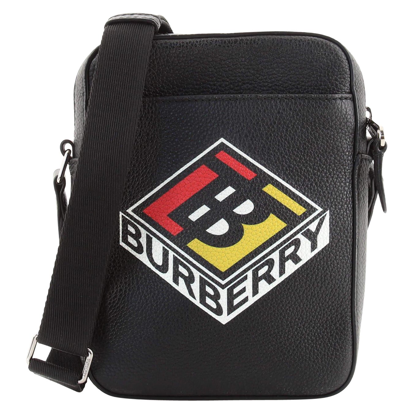 Burberry Black Embossed Monogram Leather Camera Crossbody Bag at 1stDibs