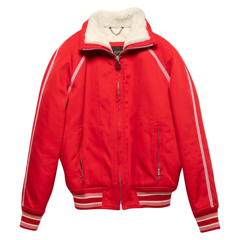 Louis Vuitton Red Cotton and Shearling Lined Zip Front Bomber Jacket S ...