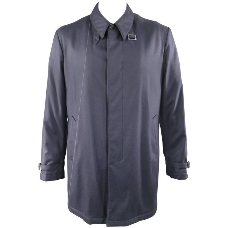 ISAIA Men's 44 Navy Cashmere Twill Hidden Placket Detachable Lining ...
