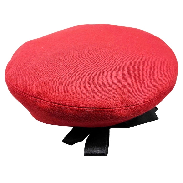 Chanel Excellent 1980s Vintage Black Bow Red Beret 84A -80s Medium Hat ...