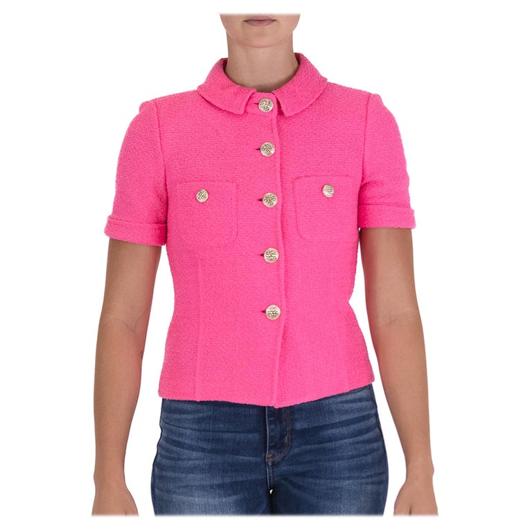 1990S CHANEL Style Hot Pink Wool Blend With Embellished Buttons Top For ...