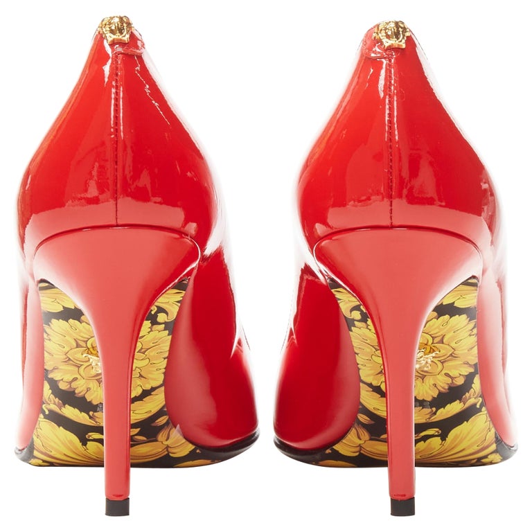 new VERSACE Hibiscus Barocco Eros red patent floral sole Medusa pump ...