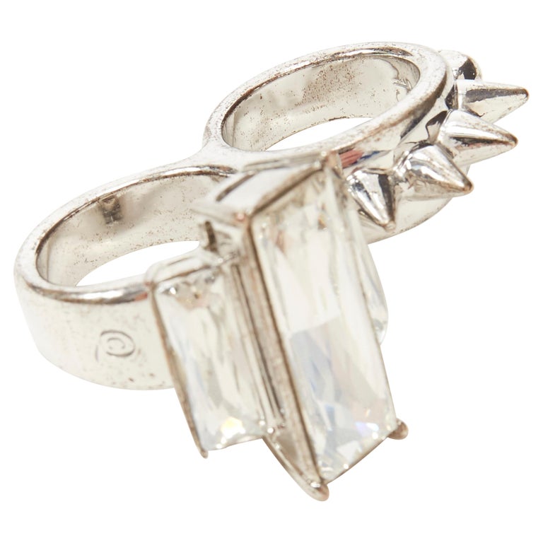 ALEXANDER MCQUEEN silver-tone metal punk spike rhinestone jewel double ...
