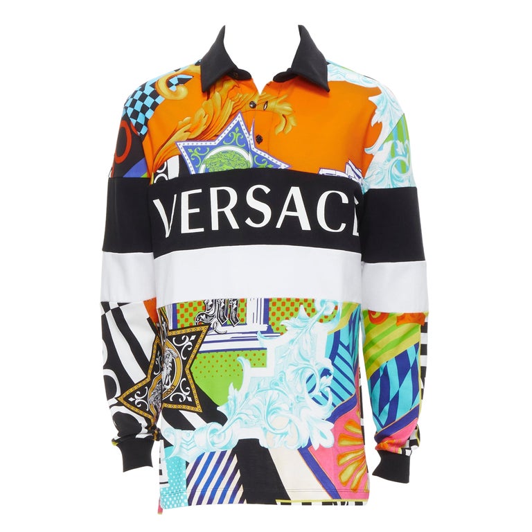 new VERSACE 2020 Runway Pop Temple Box logo patchwork polo shirt top XL ...
