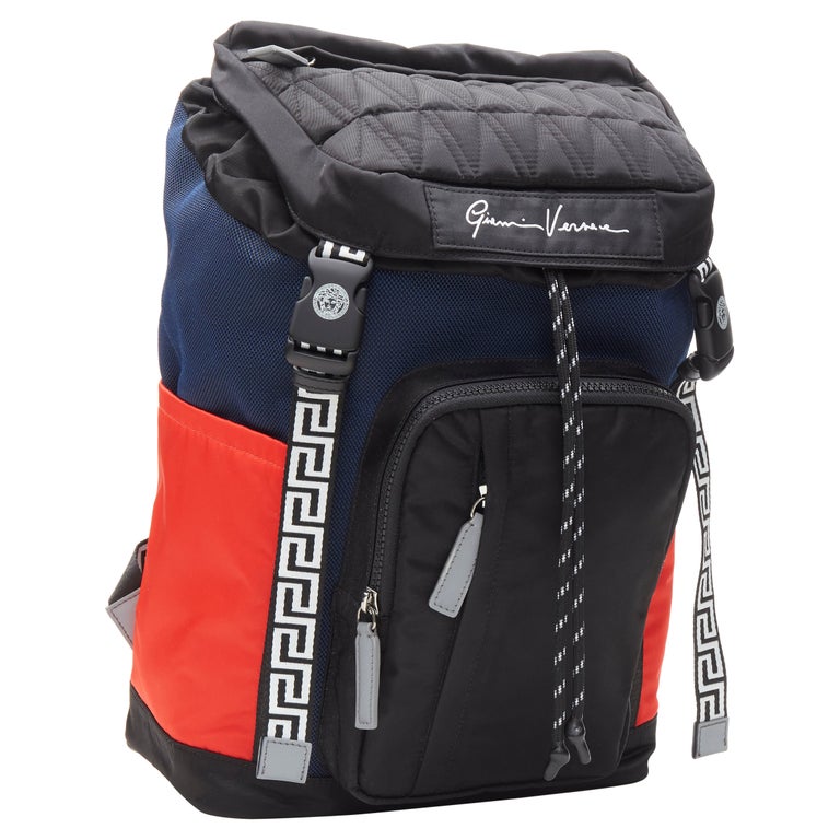 new VERSACE V Code Gianni Signature black red nylon Greca backpack For ...