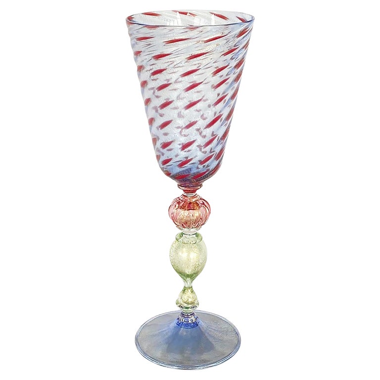 Murano Signed Venetian Italian Vintage Hand Blown Glass Goblet For Sale ...