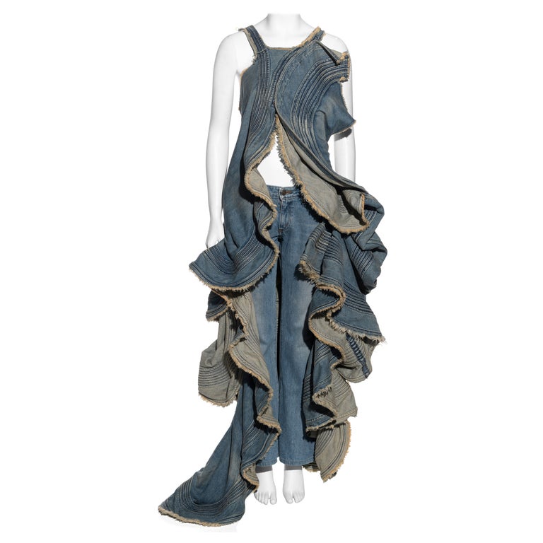Junya Watanabe washed denim dress and pants ensemble, ss 2002 at 1stDibs