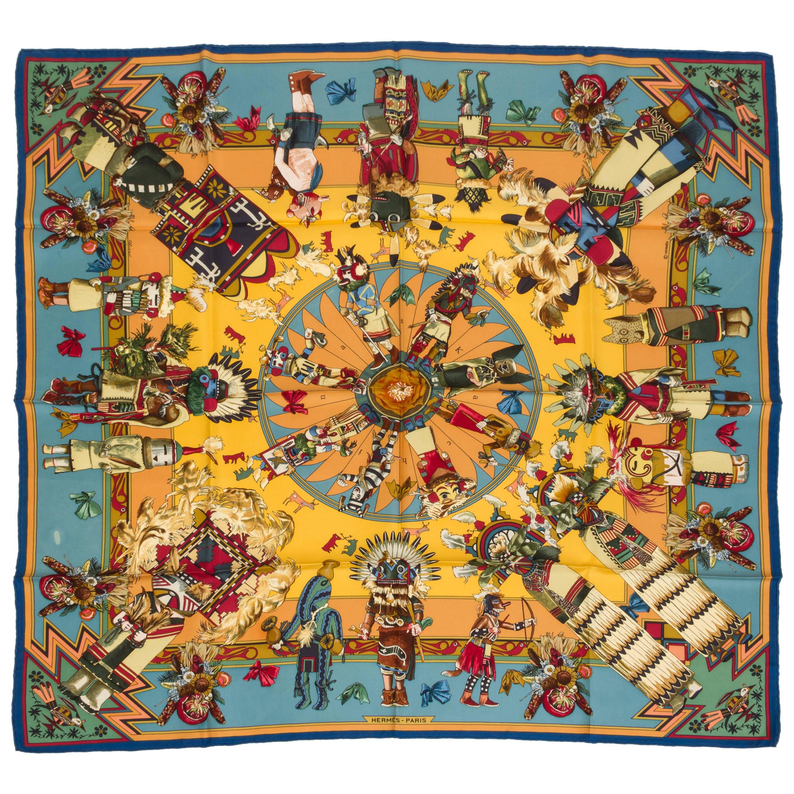 Hermes `Kachinas` Silk Scarf by Artist Kermit Oliver at 1stDibs