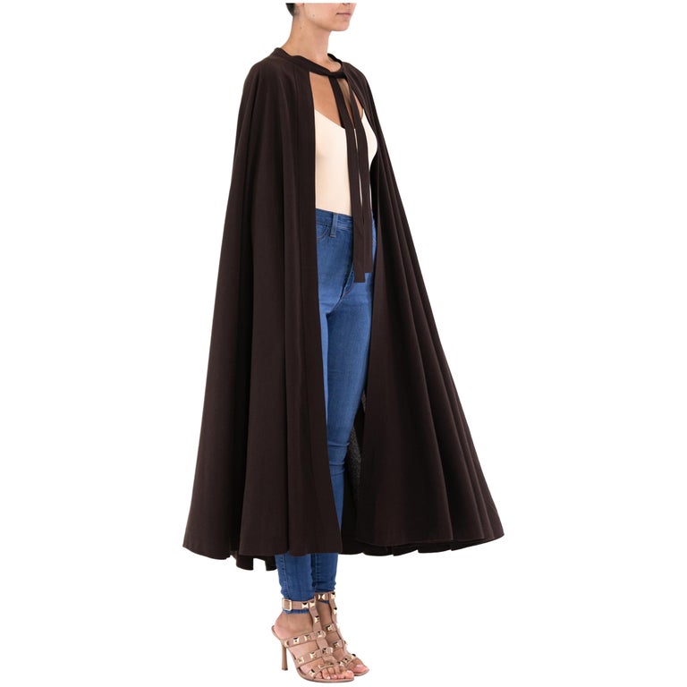 1970S JEAN MUIR Chocolate Brown Wool Crepe Cape For Sale at 1stDibs
