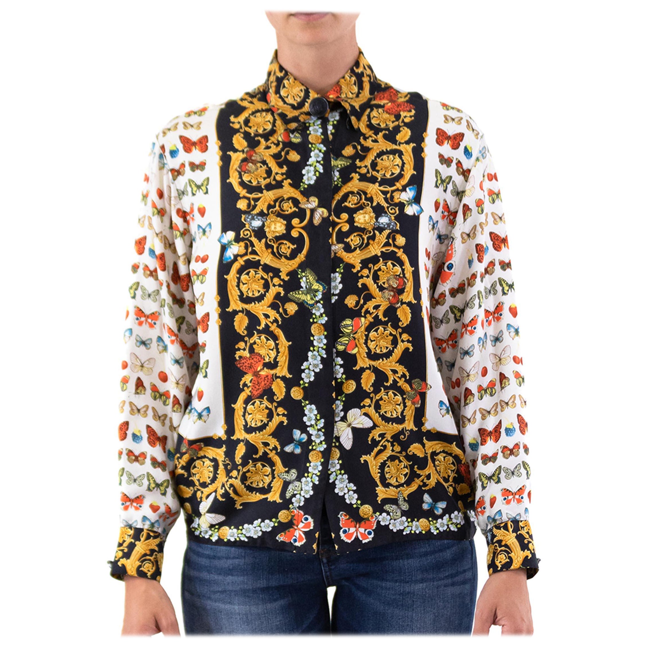 1990S VERSACE Baroque Butterfly Print Blouse For Sale at 1stDibs