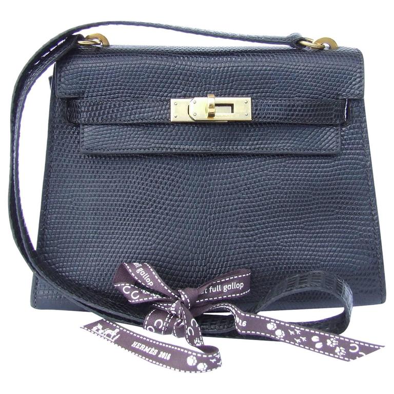 Exceptional Hermes Mini Kelly 20 cm Bag 2 Ways Black Lizard GHW RARE at ...