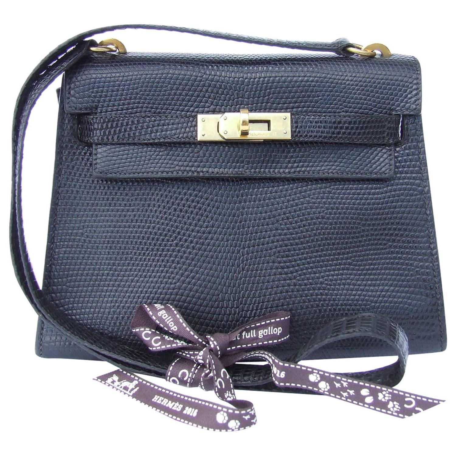 Exceptional Hermes Mini Kelly 20 cm Bag 2 Ways Black Lizard GHW RARE ...