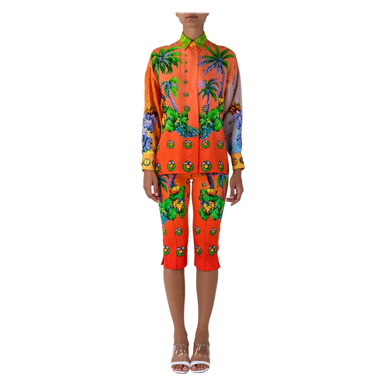 1990S GIANNI VERSACE Orange Silk Miami Beach Collection Ensemble For ...