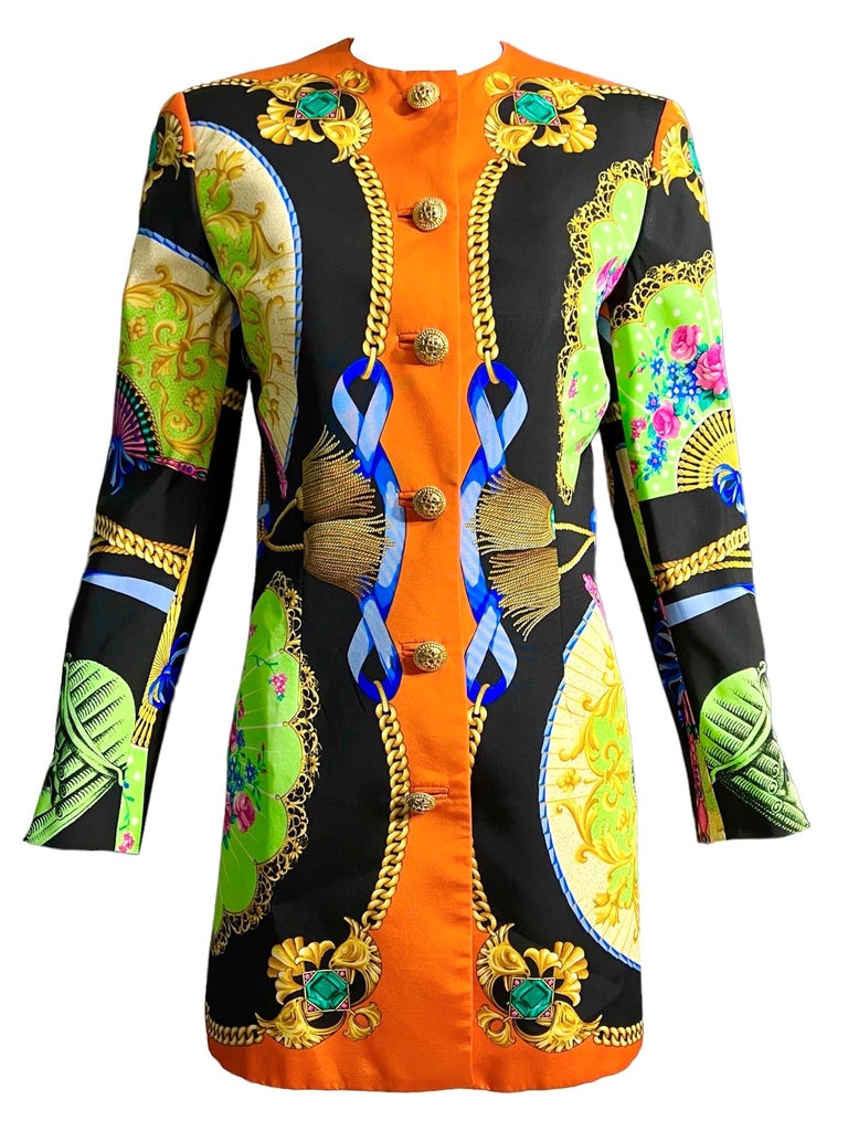 S/S 1991 Gianni Versace Couture Ventagli Atelier Printed Silk Jacket ...