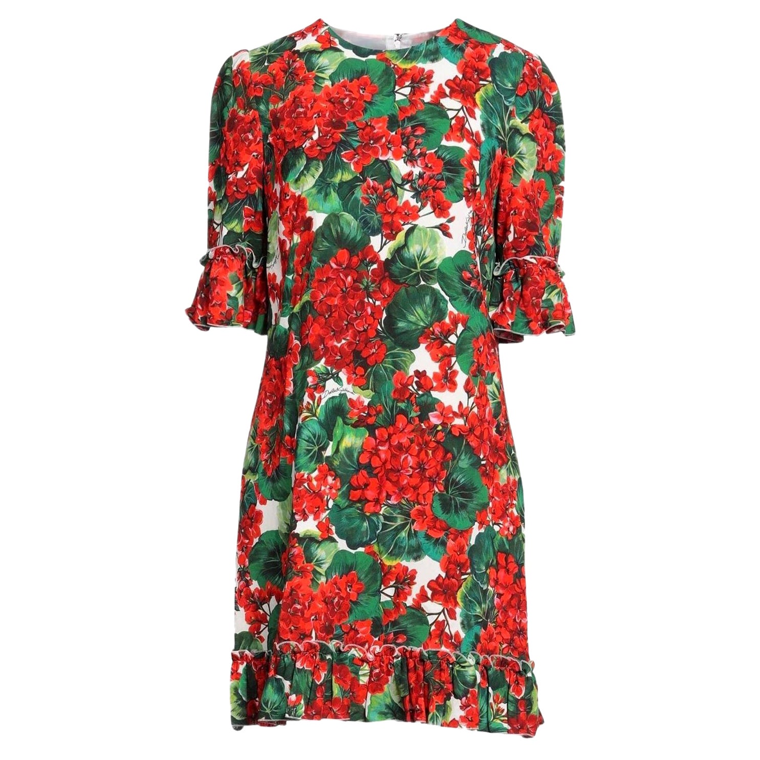 Dolce and Gabbana Red Green Cotton Geranium Floral Mini Dress Flowers ...