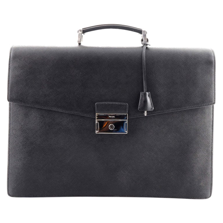 Prada Key Lock Briefcase Saffiano Leather Large For Sale at 1stDibs