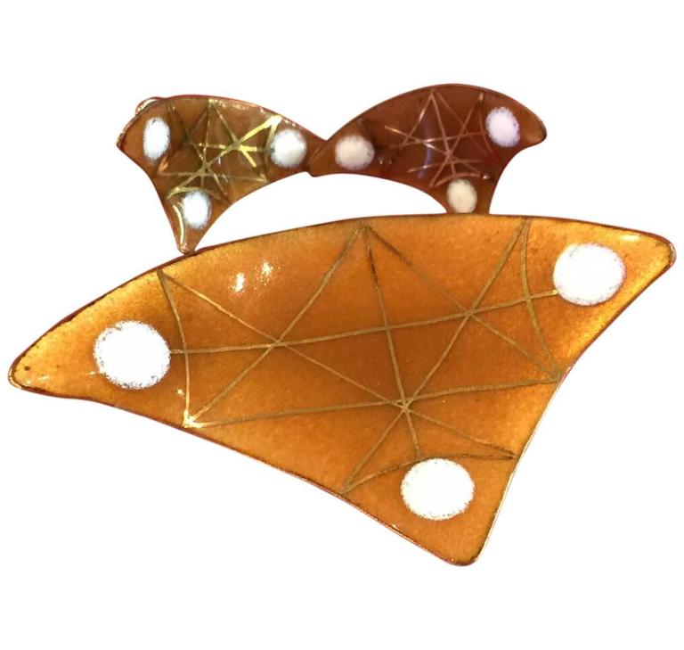 MONIQUE DROLET Modernist Boomerang Copper Enameled Brooch Pin and ...