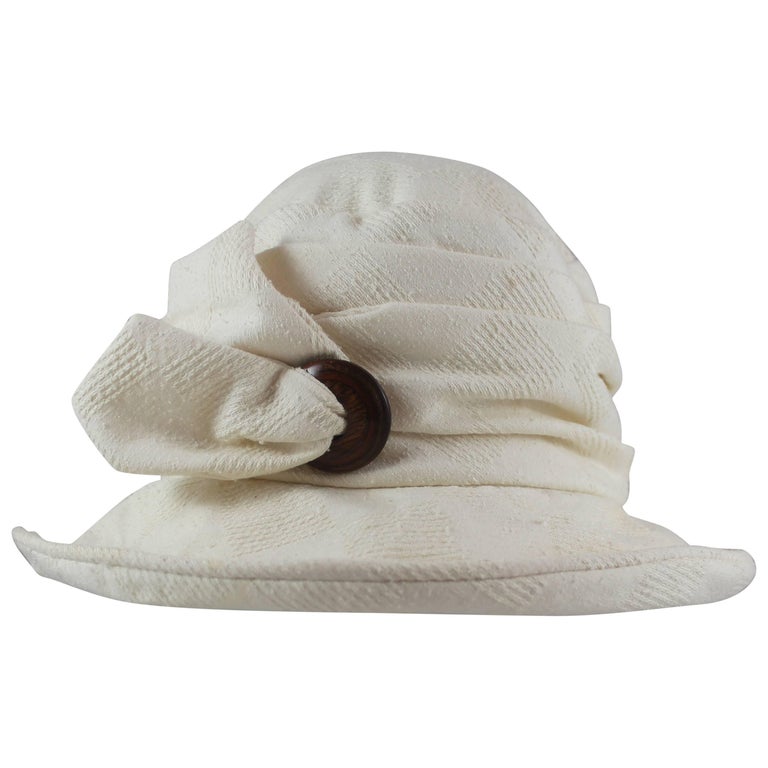 Suzanne Couture Millinery Ivory Cloth Floppy Hat with a Wooden Button ...