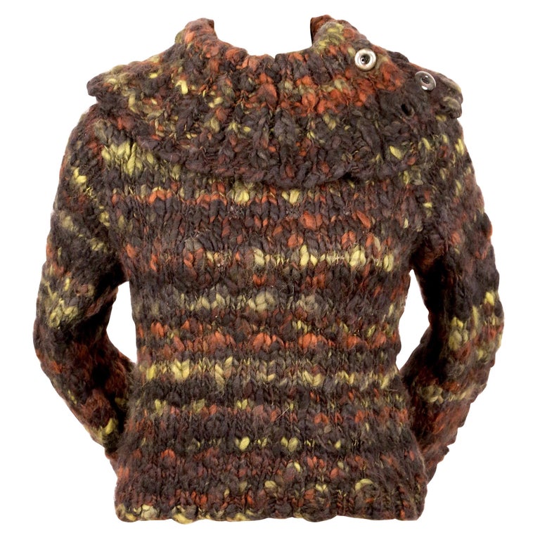 1990's MITSUHIRO MATSUDA chunky hand knit wool sweater with extra long ...