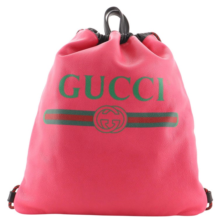 Gucci Logo Drawstring Backpack Printed Leather Large For Sale at 1stDibs