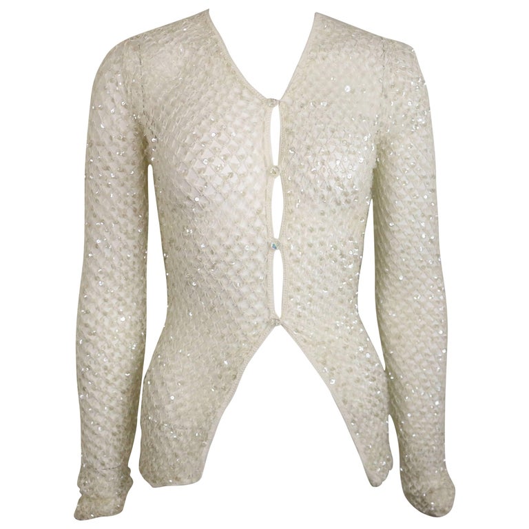 Dice Kayek White Sequin Mesh Net Cardigan For Sale at 1stDibs | white ...