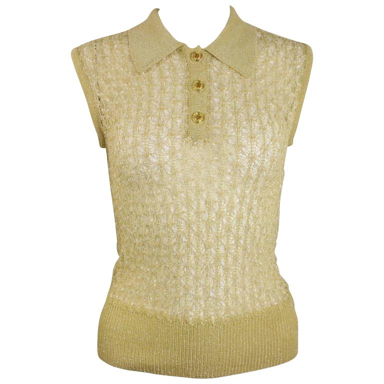Chanel Gold Metallic Crochet Sleeveless Top at 1stDibs