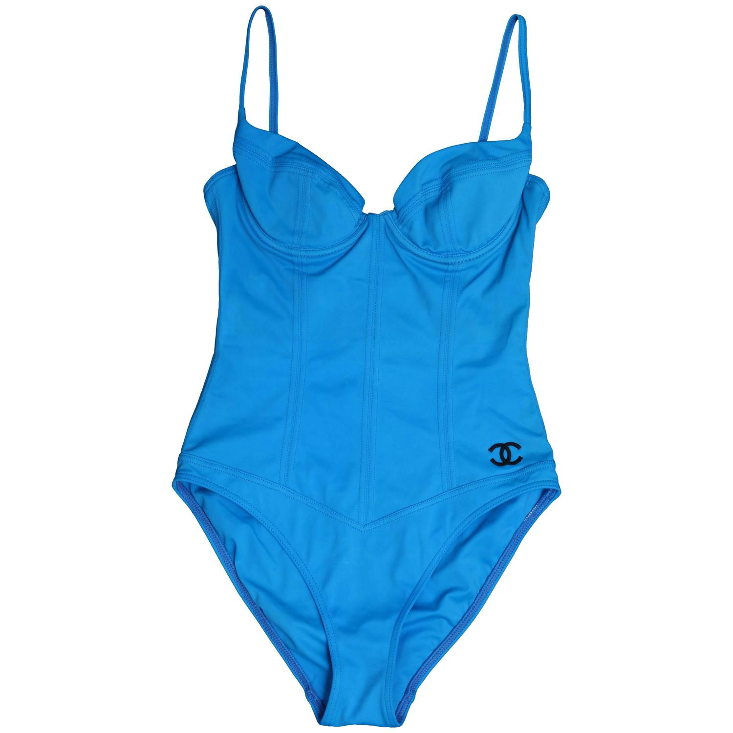Vintage Chanel 1995 Blue Swimsuits As Seen on Claudia Schiffer at 1stdibs