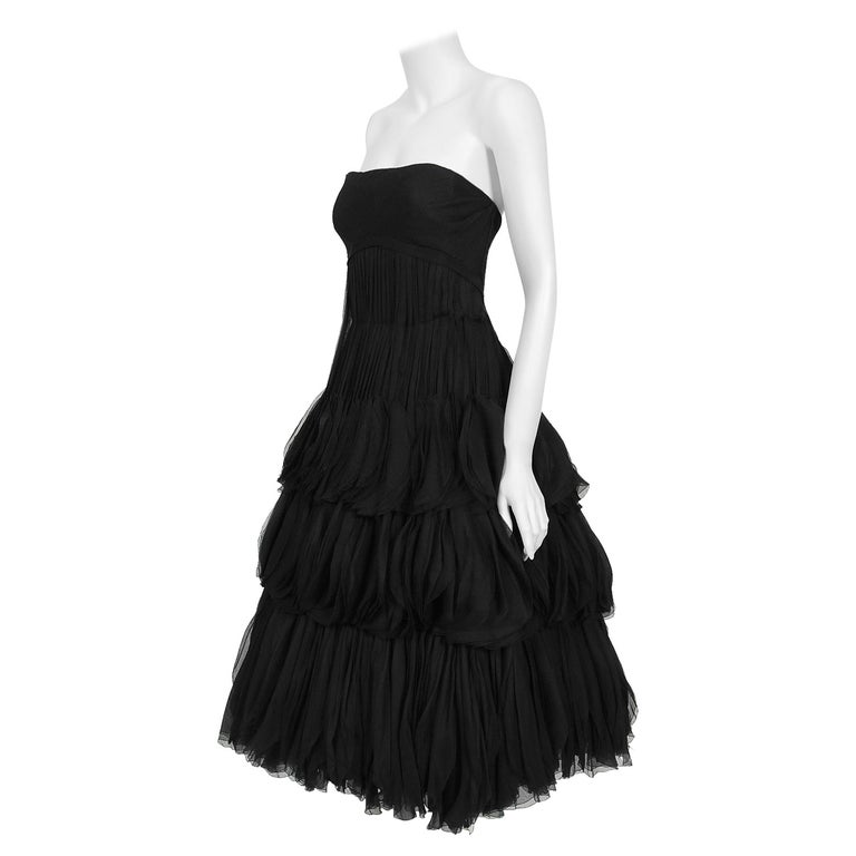 Vintage 1955 Jean Dessès Haute Couture Documented Black Silk-Chiffon ...
