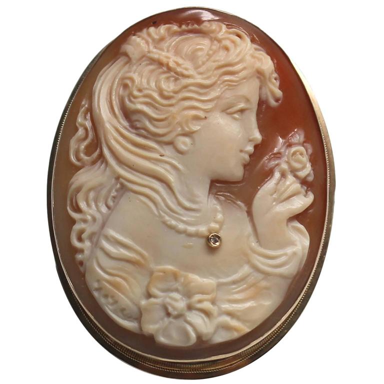 M M Scognamiglio 14K Cameo with Diamond Pendant Pin at 1stDibs m m scognamiglio cameos scognamiglio cameo