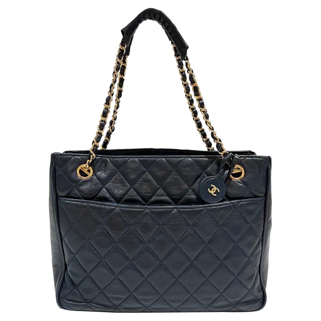 Vintage Chanel Navy Shoulder Bag (1980s) at 1stDibs