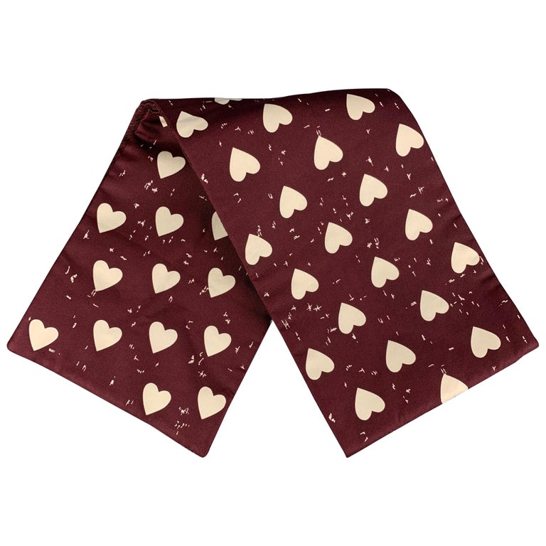 BURBERRY PRORSUM Burgundy White Heart Silk Wool Scarf For Sale at 1stDibs
