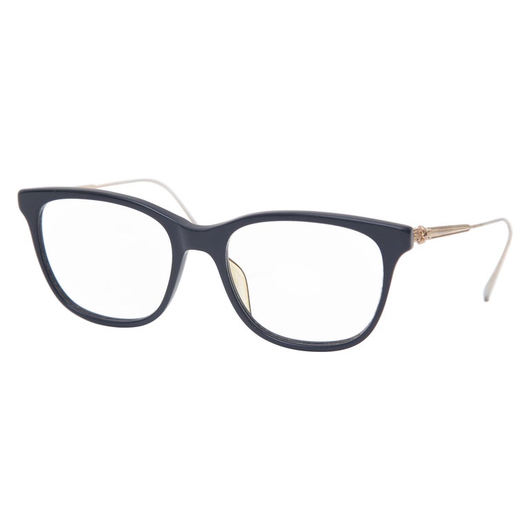 CHROME HEARTS Eyeglass Frames JEJE SPOT Navy Blue Gold Arms Eyewear For ...