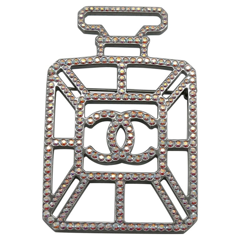 CHANEL Ruthenium Crystal Perfume Bottle CC Brooch, 2017 For Sale at 1stDibs