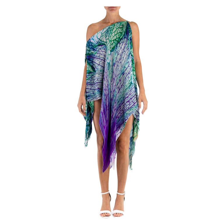 1990S Roberto Cavalli Ocean Blues Silk Chiffon Open Shoulder Dress For ...