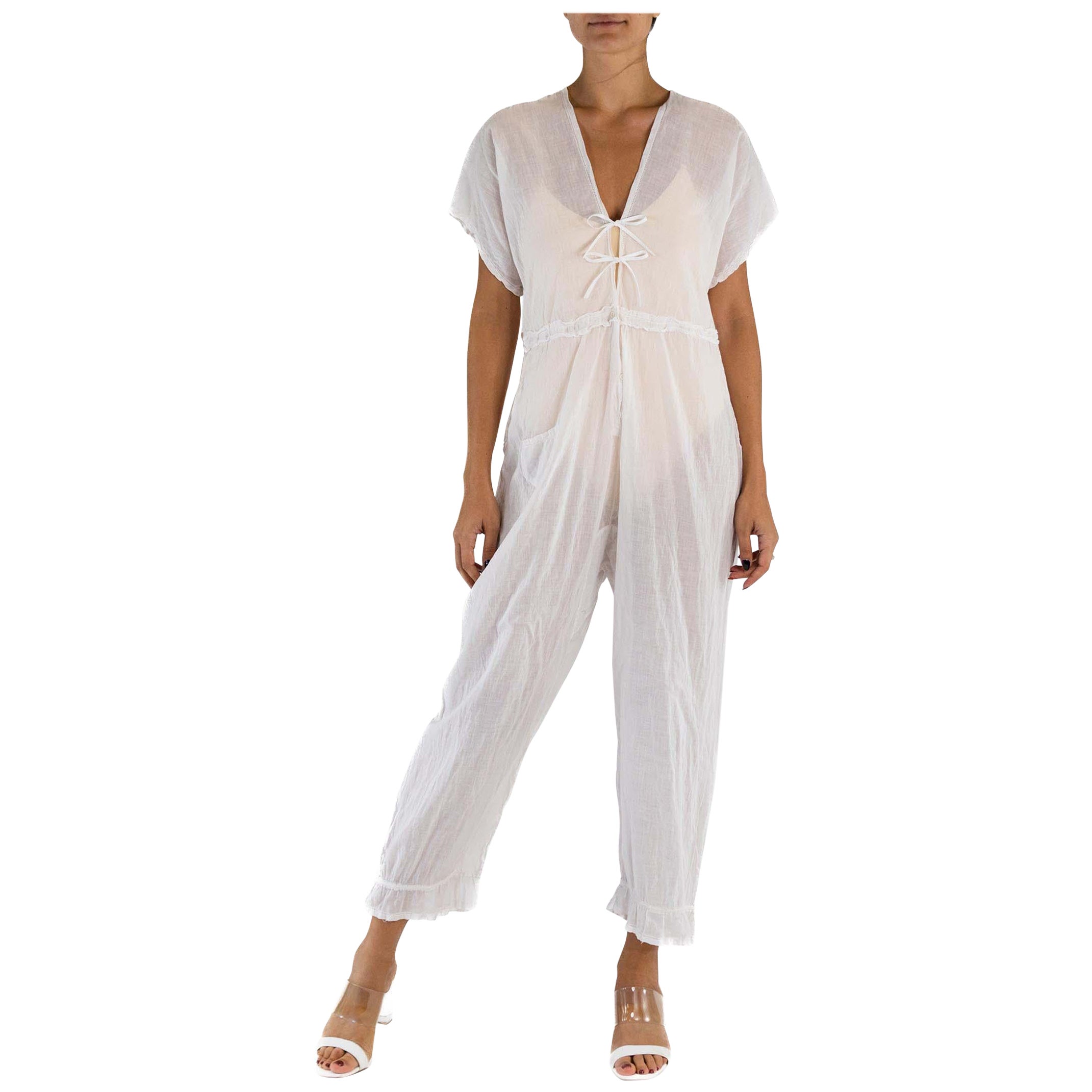 Edwardian White Bias Cut Rayon Lace Trim Negligee For Sale at 1stDibs