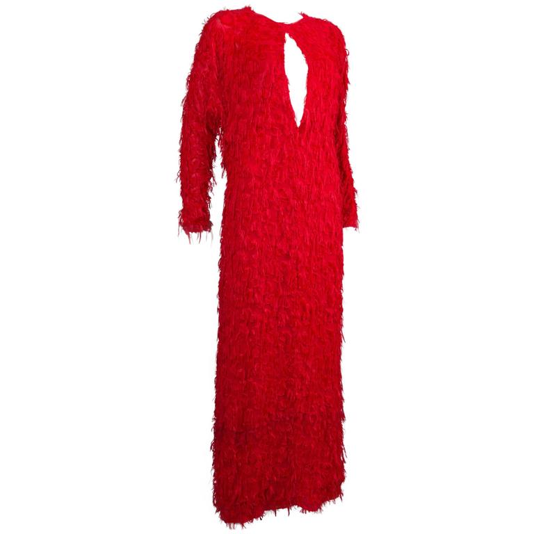 Chloé red fringed silk evening dress, C. 2014 For Sale at 1stDibs