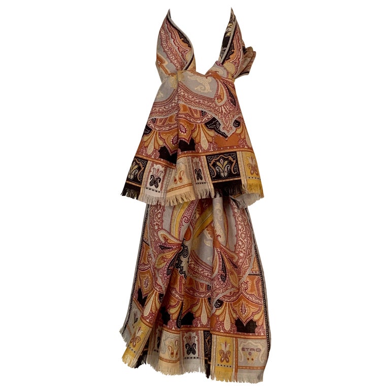 Etro Paisley Pattern Wool and Silk Blend Scarf at 1stDibs