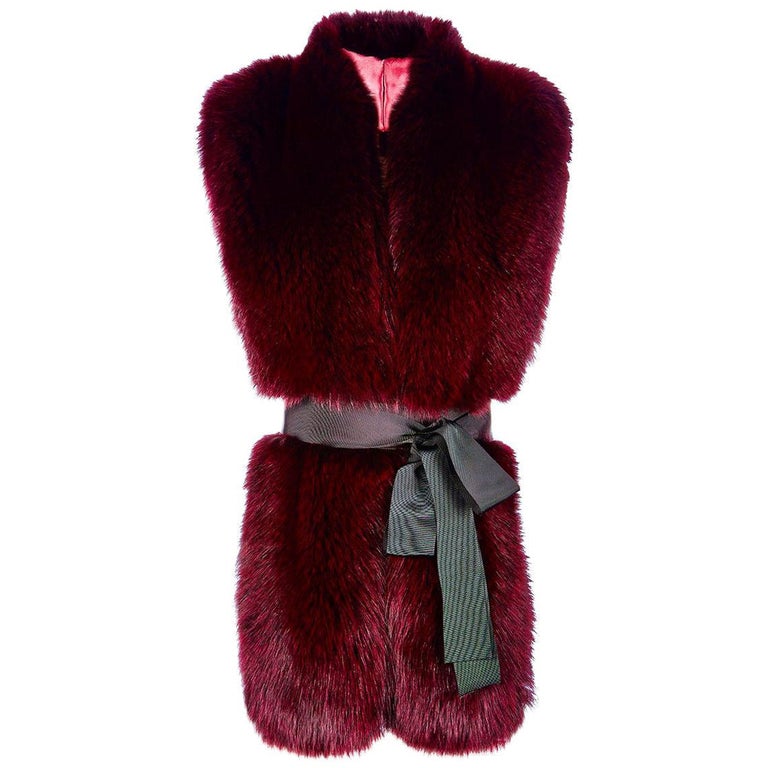 Verheyen London Legacy Stole in Garnet Burgundy Fox Fur with Belt For ...